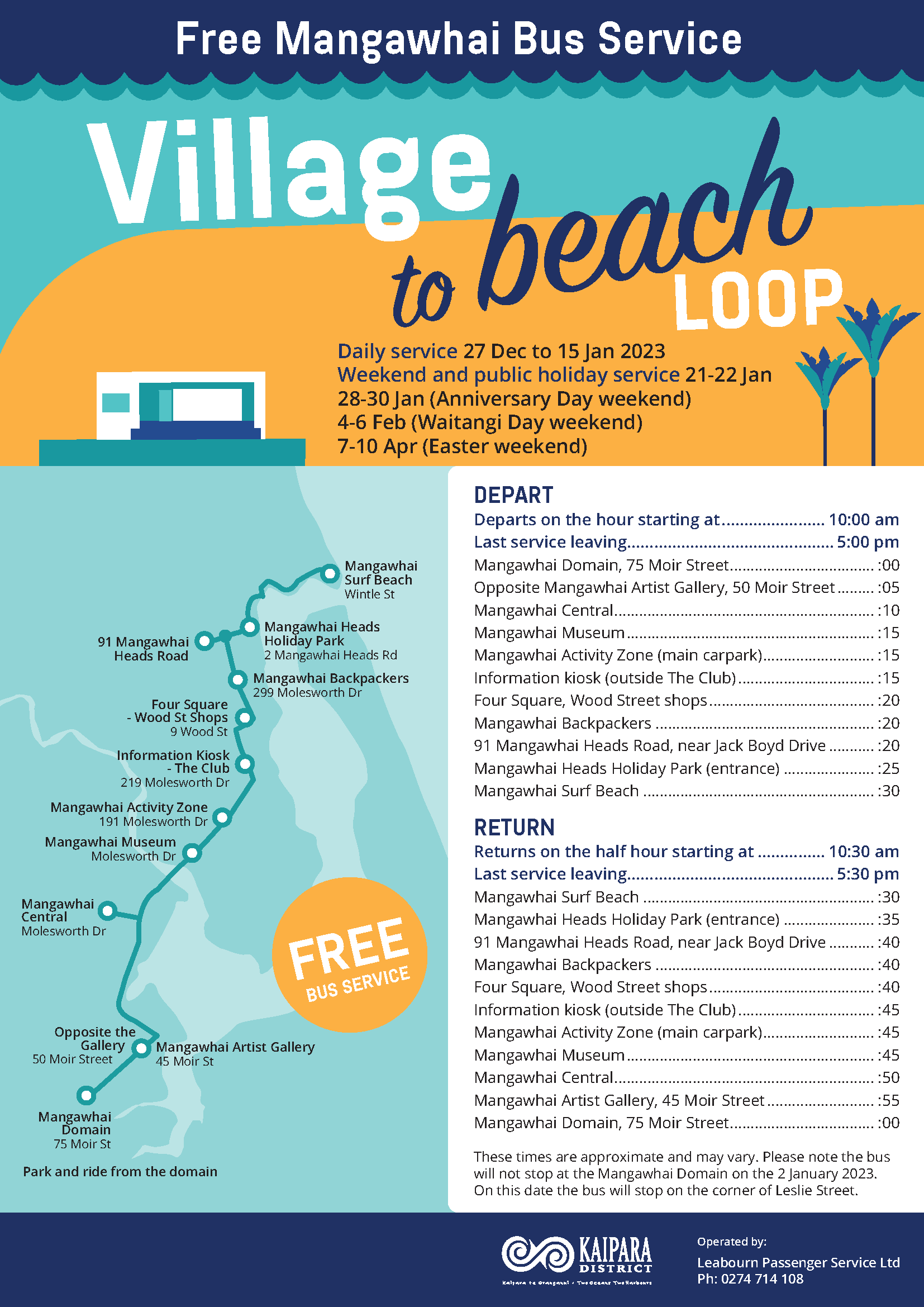 Passenger numbers soar for Mangawhai Village to Beach summer bus