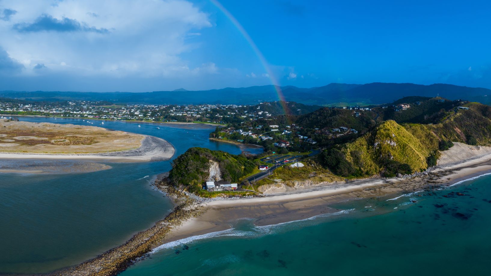 Aerial drone image showing the Mangawhai Heads Reserve with the beach ...
